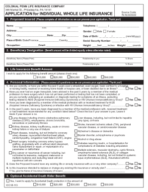 Fillable Online Colonial Penn Life Insurance - Coverage Options At ...