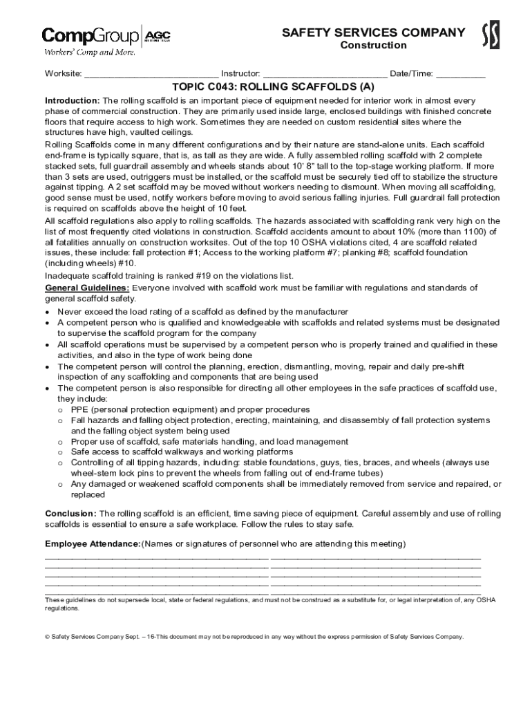 Fillable Online Scaffolding Safety Quiz: Test Your Safety Knowledge Fax ...