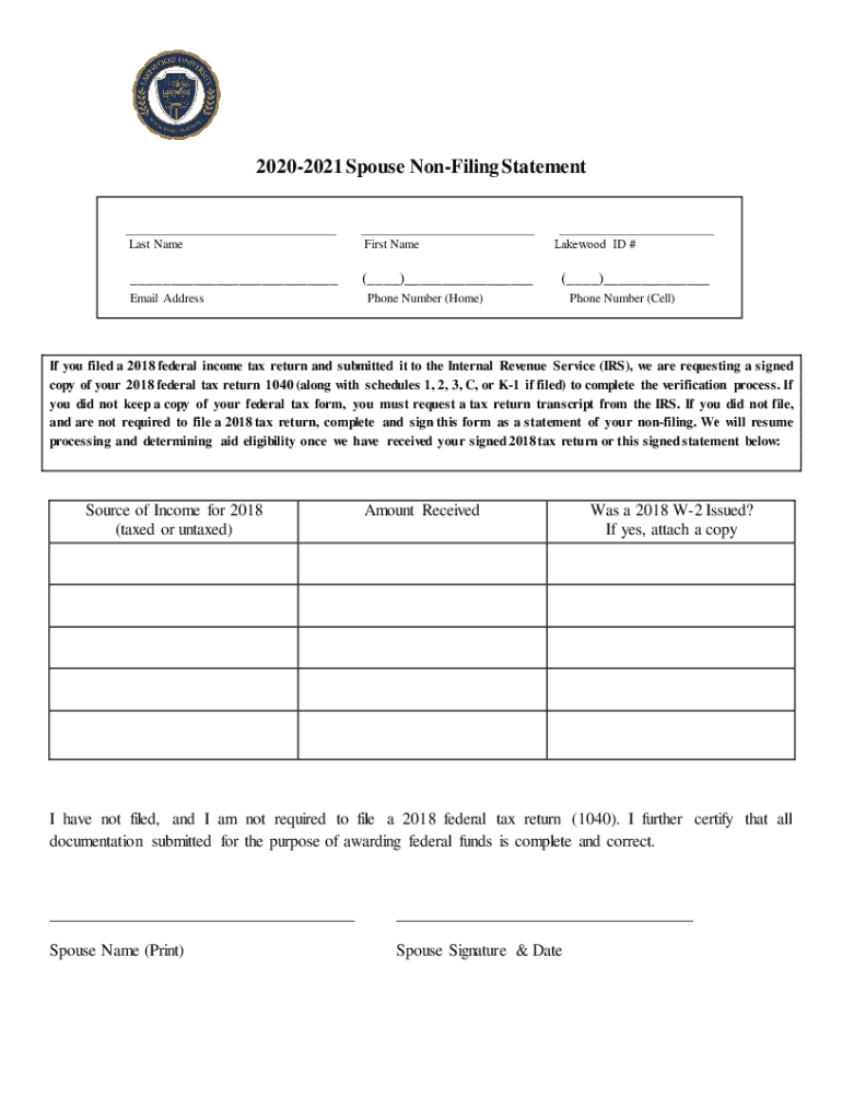 Fillable Online 2020-2021 Non-Filer Statement Fax Email Print - pdfFiller