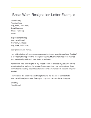 Fillable Online Basic Work Resignation Letter Example Fax Email Print - pdfFiller