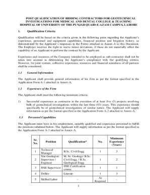 Fillable Online post qualification of bidding contractors for ...