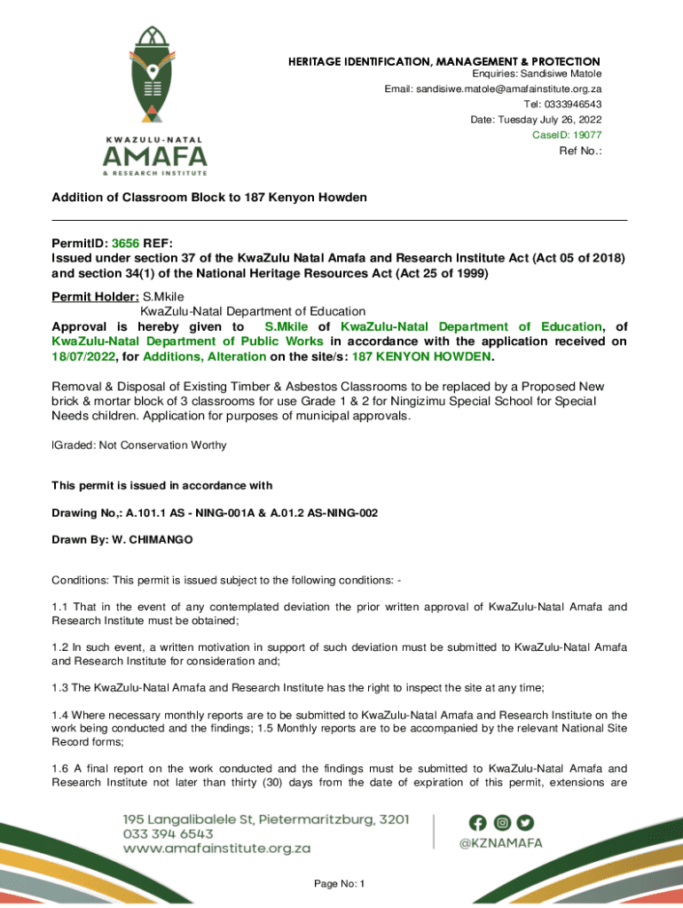 Fillable Online Issued under section 37 of the KwaZulu Natal Amafa and ...