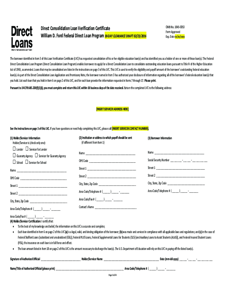 Fillable Online Direct Consolidation Loan Verification Certificate ...