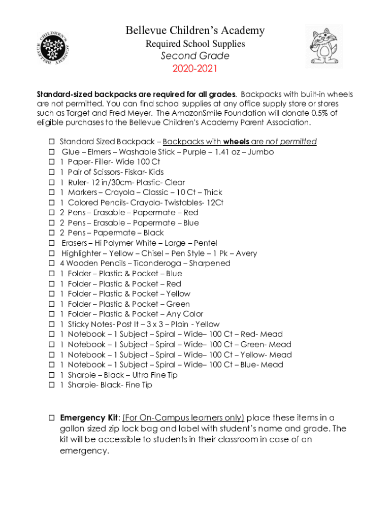 Fillable Online School supply lists for school districts across New ...