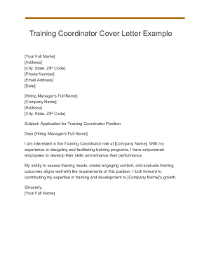 Fillable Online Training Coordinator Cover Letter Example Fax Email ...
