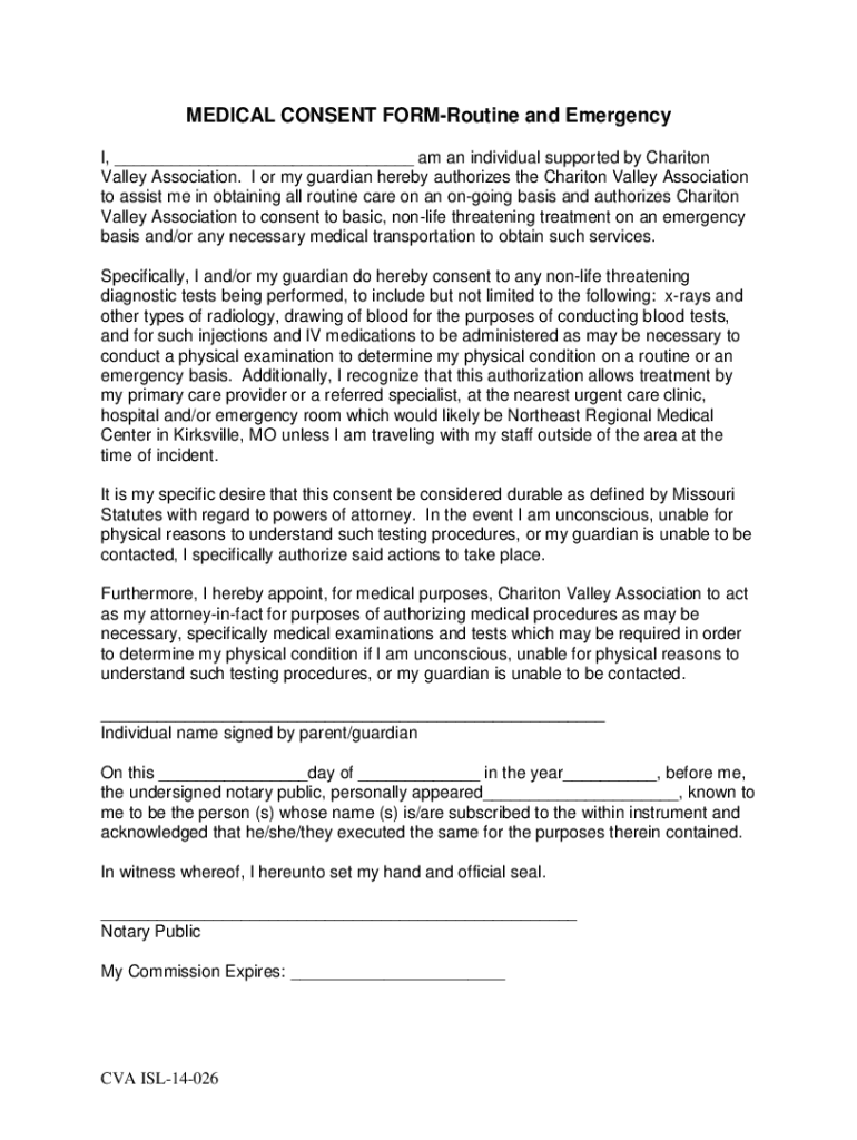 Fillable Online MEDICAL CONSENT FORM-Routine and Emergency Fax Email Print - pdfFiller