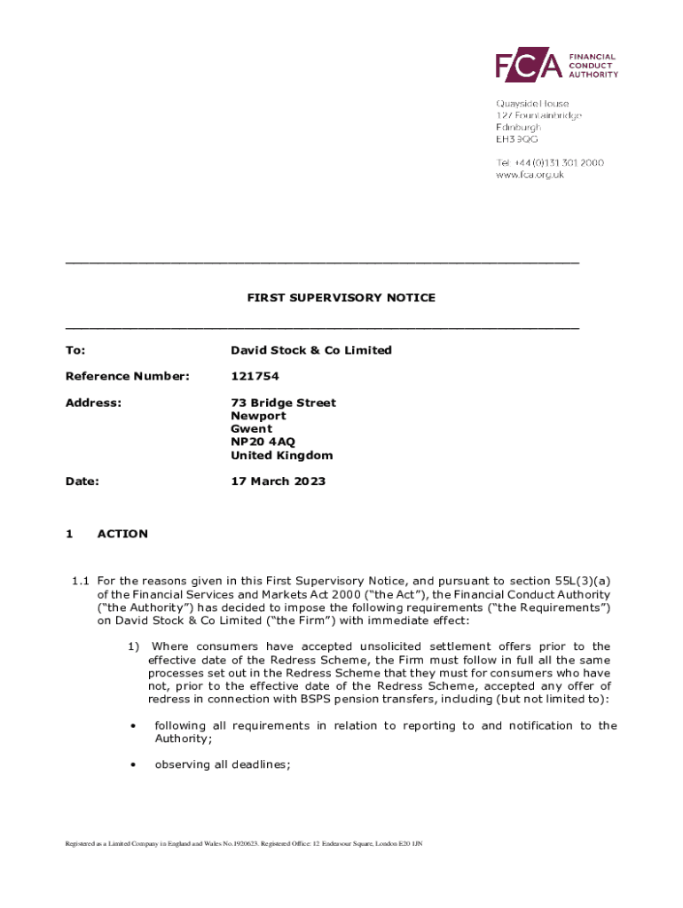 Fillable Online first-supervisory-notice-alexander-david-securities ...