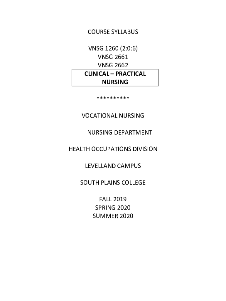 Fillable Online CLINICALPRACTICAL NURSING COURSE SYLLABUS Fax Email ...