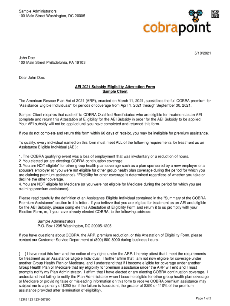 Fillable Online AEI 2021 Subsidy Eligibility Attestation Form Sample ...