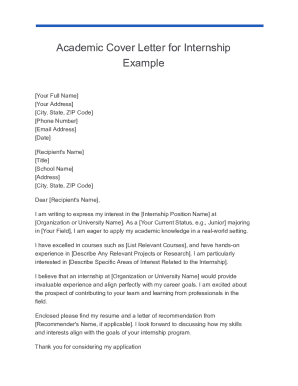 Fillable Online Internship Cover Letter Template - How To Write + Tips Fax Email Print - pdfFiller