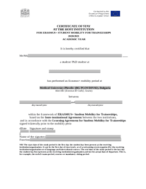 Erasmus Plus Programme Mobility for traineeship ... Doc Template | pdfFiller