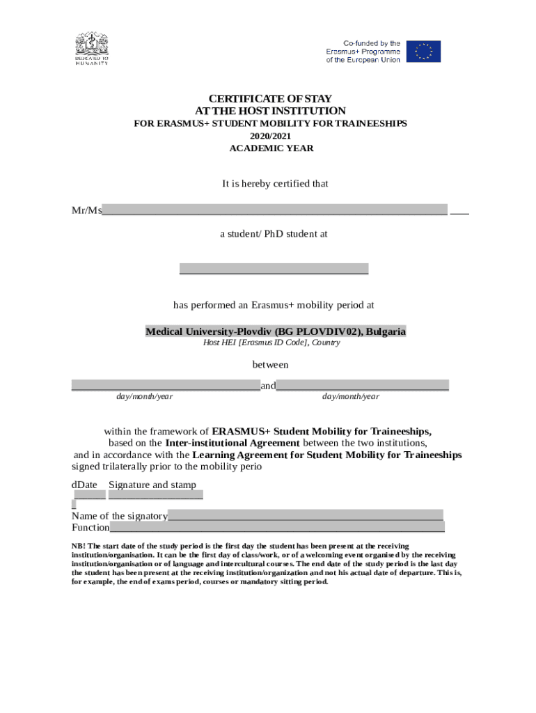 Erasmus Plus Programme Mobility for traineeship ... Doc Template | pdfFiller