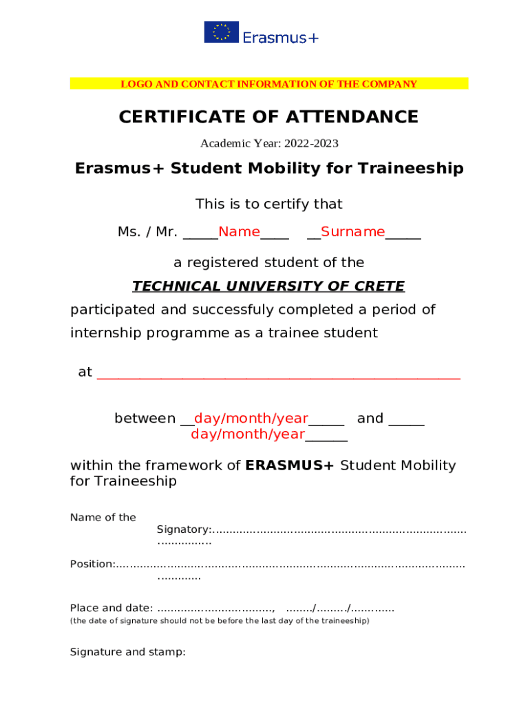 Erasmus+ Student Mobility for Doc Template | pdfFiller