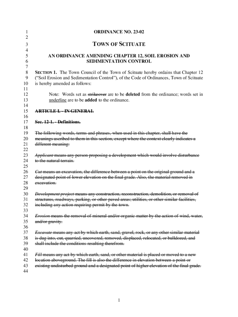 Fillable Online AN ORDINANCE AMENDING CHAPTER 12, SOIL EROSION AND Fax Email Print - pdfFiller