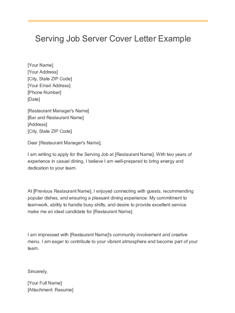Fillable Online How to Write a Server Cover Letter ( + an Example ...