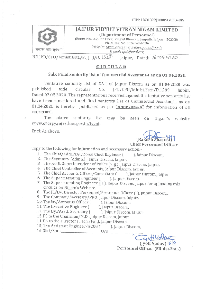 Fillable Online JAIPUR VIDYUT VITRAN NIGAM LIMITED AUTHORITY LETTER Fax Email Print - pdfFiller