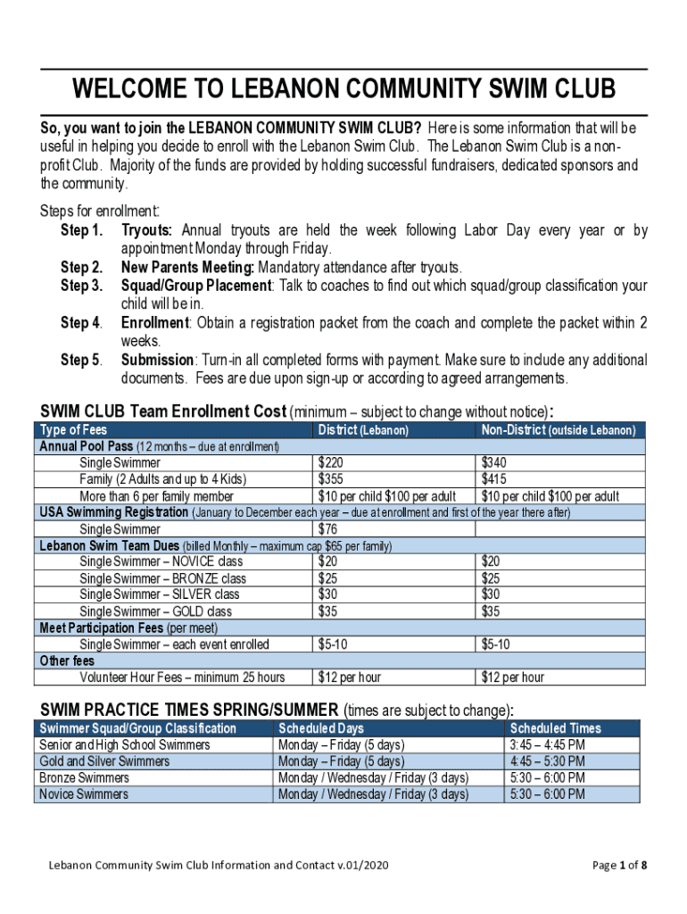 Fillable Online Lebanon Community Pool: Visit The Only Public Pool In ...