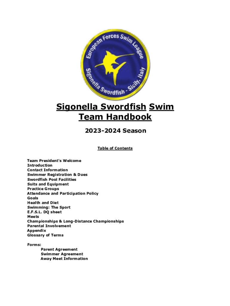 Fillable Online Sigonella Swordfish Swim Team Handbook Fax Email Print ...