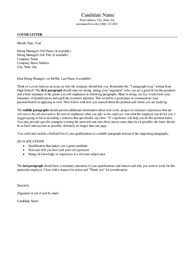 Fillable Online ischool uw Who do I address my cover letter to when I ...