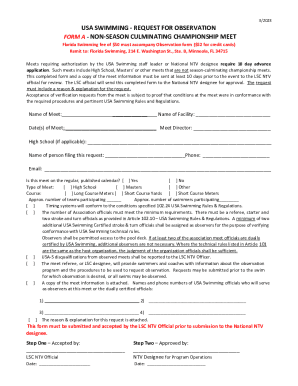 Fillable Online USA SWIMMING - REQUEST FOR OBSERVATION FORM A Fax Email ...