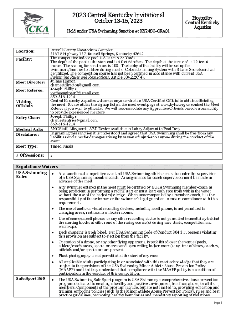 Fillable Online Central Kentucky Invitational. VSI Meet Announcement ...