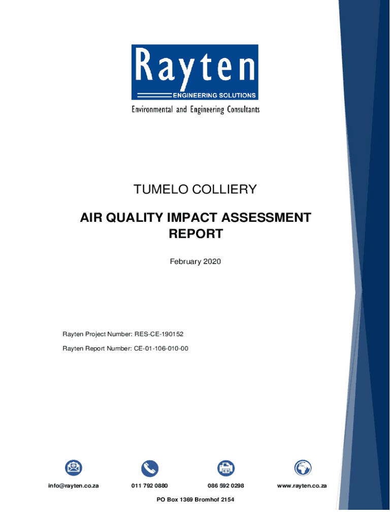 Fillable Online tumelo colliery air quality impact assessment report ...
