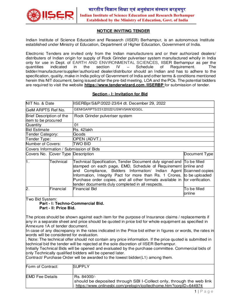 Fillable Online Eligibility cum Technical Bid Document Part B Fax Email ...