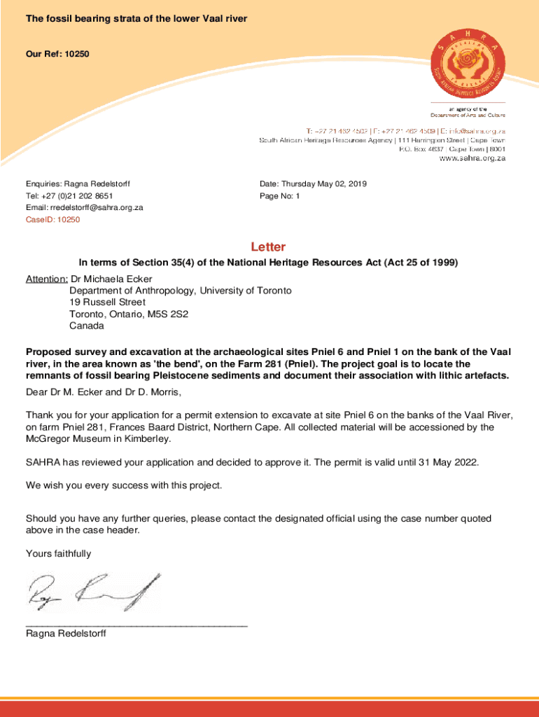 Fillable Online The fossil bearing strata of the lower Vaal river Fax ...