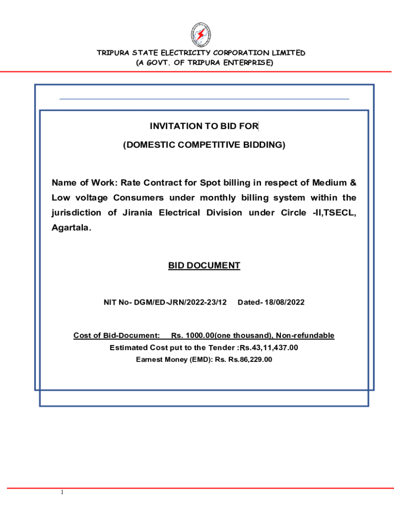 Fillable Online INVITATION TO BID FOR (DOMESTIC COMPETITIVE BIDDING ...