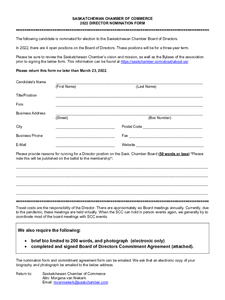 Fillable Online 2022 Director Nomination Form w Commitment Agreement.docx Fax Email Print ...