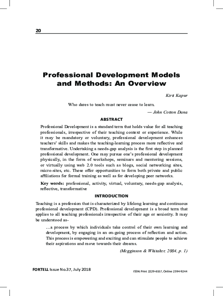 Fillable Online Professional Development Models and Methods Fax Email Print - pdfFiller