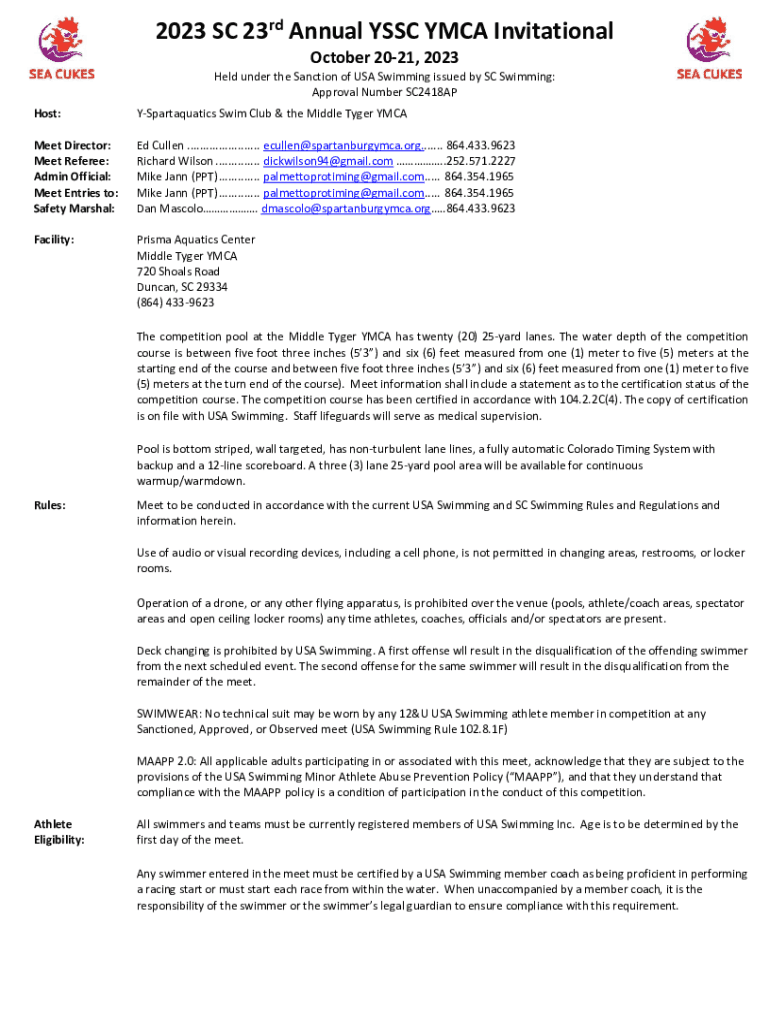 Fillable Online Y-Spartaquatics Swim Club - YMCA Invitational Fax Email ...