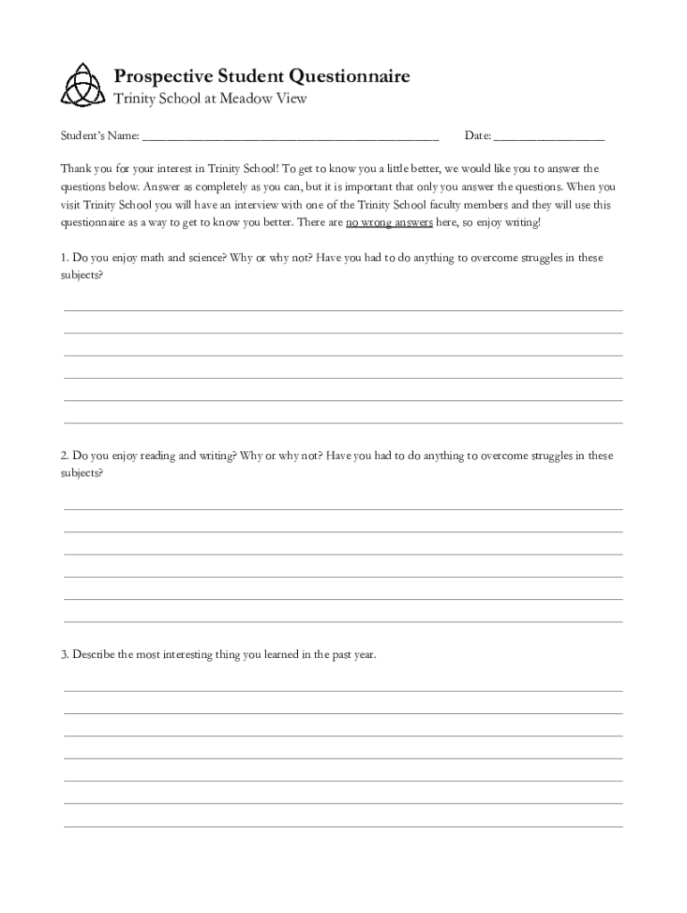 Fillable Online Trinity School at Meadow View in Virginia - Education ...