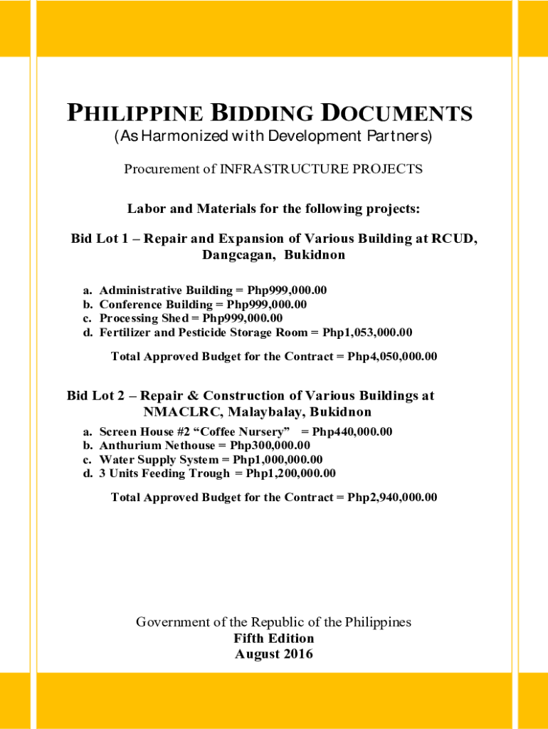 Fillable Online cagayandeoro da gov Bid Lot 1 Repair and Expansion of Various Building at RCUD ...