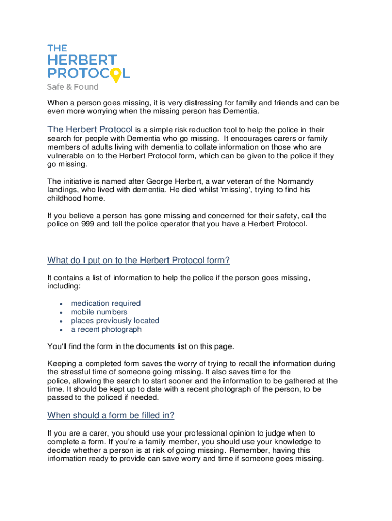 Fillable Online What do I put on to the Herbert Protocol form? When ...