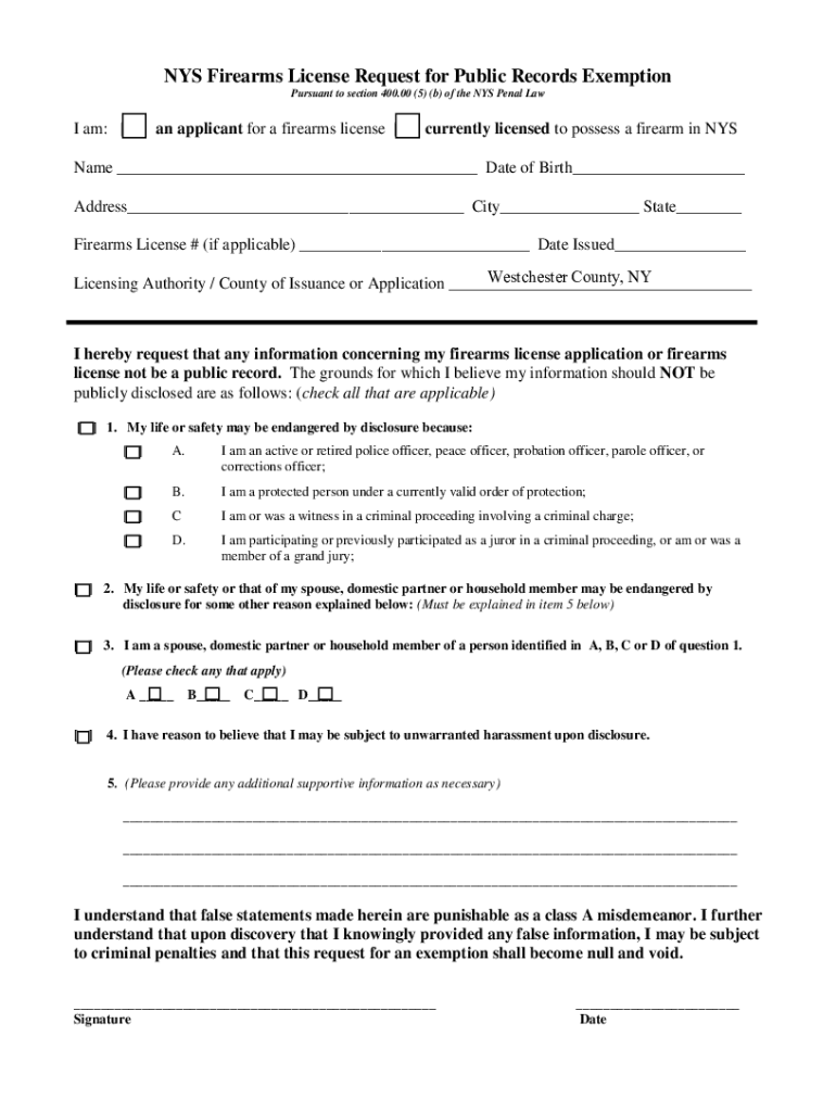 Fillable Online NYS Firearms License Request for Public Records ... Fax Email Print - pdfFiller