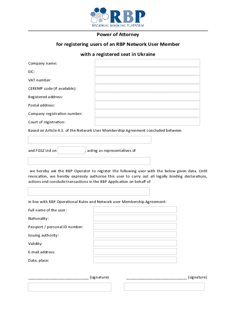 Fillable Online Power of Attorney for registering users of an RBP ...