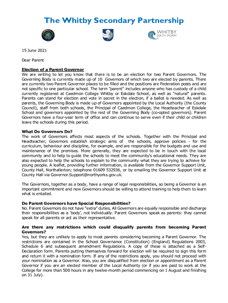 Fillable Online Appointment Process for Parent Governor Elections Fax ...