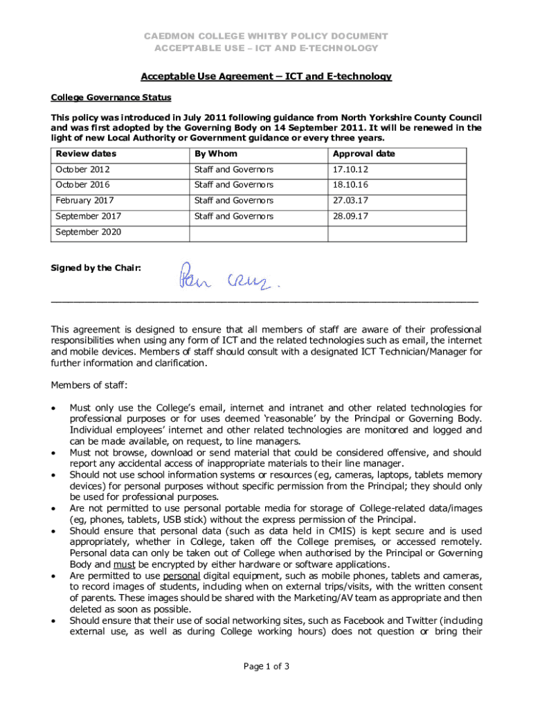Fillable Online Acceptable Use AgreementICT and E Technology Fax Email Print - pdfFiller