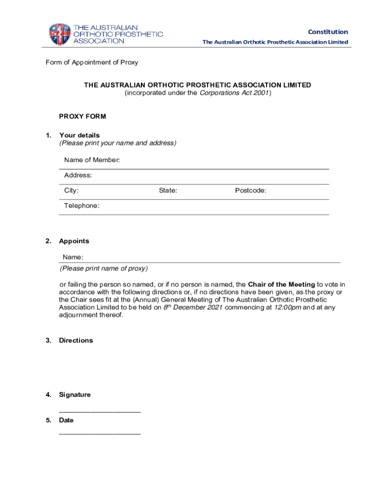 Fillable Online Appointing a proxy at a private Australian company I ...