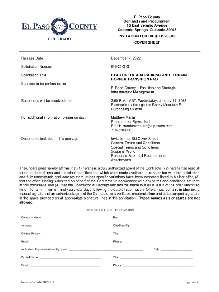 Fillable Online 23-010 IFB Bear Creek ADA Parking and Terrain Hopper ...