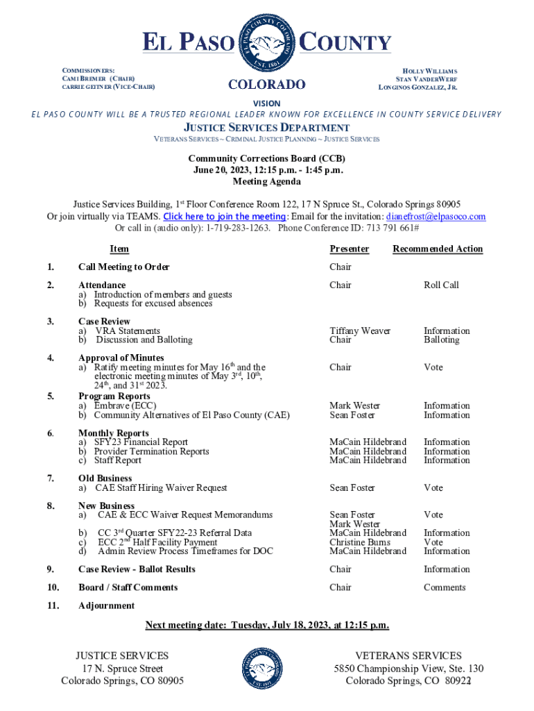 Fillable Online 2:00 p.m. El Paso County Juvenile Community Review ...