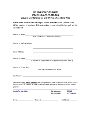 Fillable Online BID REGISTRATION FORM IFB#GHURA-COCC-020-004 Fax Email ...