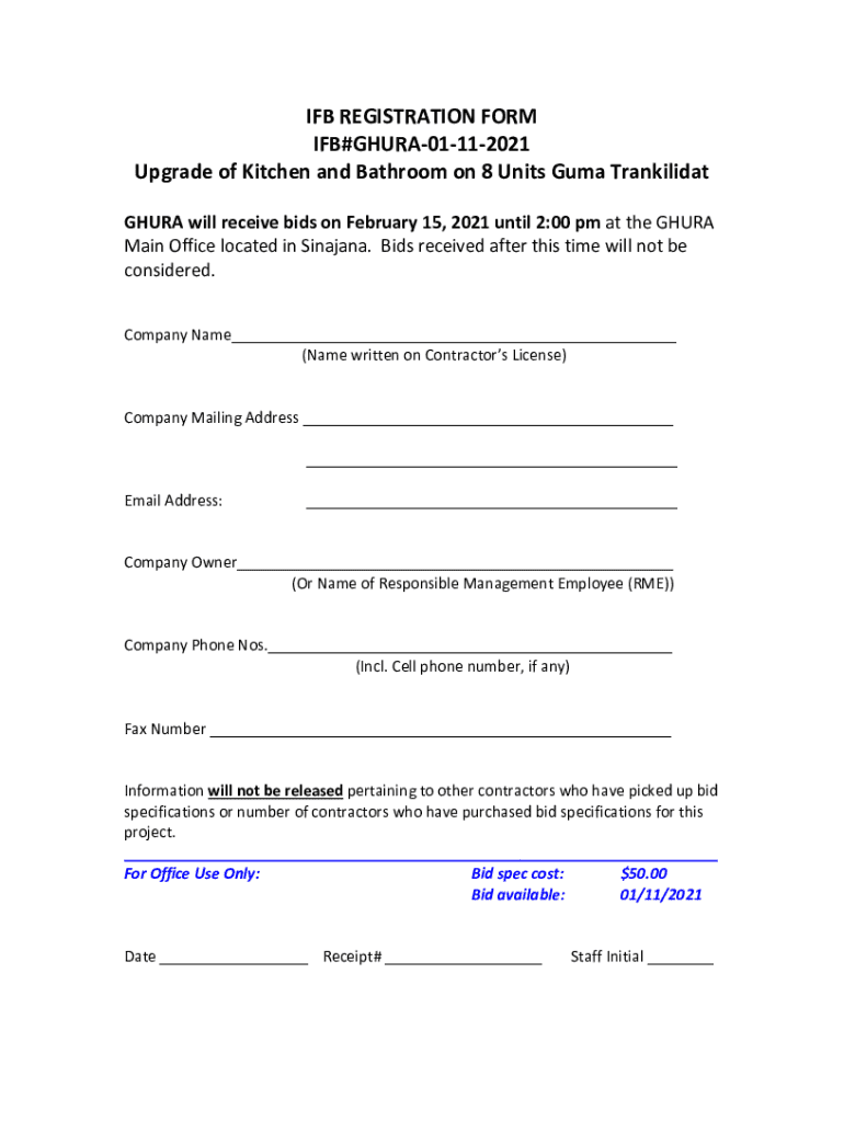 Fillable Online IFB REGISTRATION FORM IFB#GHURA-01-11-2021 ... Fax ...