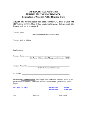 Fillable Online IFB REGISTRATION FORM IFB#GHURA06162022 ... Fax Email ...