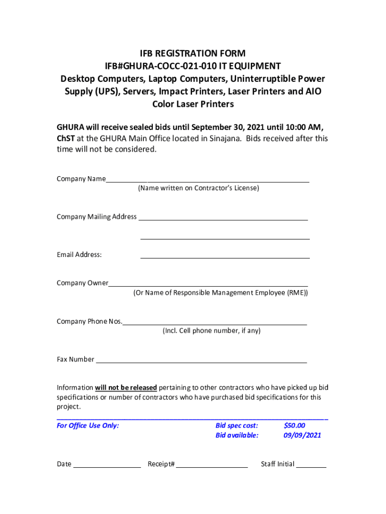 Fillable Online IFB#GHURA-COCC-021-010 IT EQUIPMENT Fax Email Print - pdfFiller