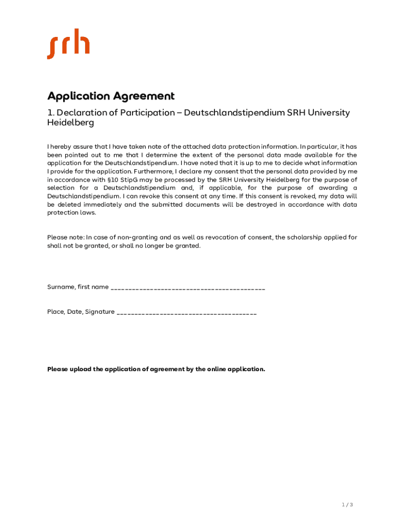 Fillable Online Application Agreement A. Statement of ...