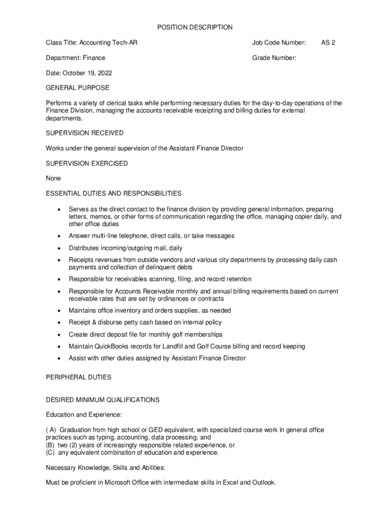 Fillable Online Accounting Clerk - Job Descriptions - Human Resources ...