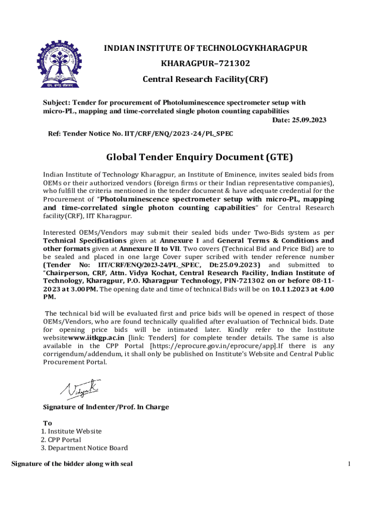Fillable Online E-Tender Notice (Re-tender) Department of Chemistry ...