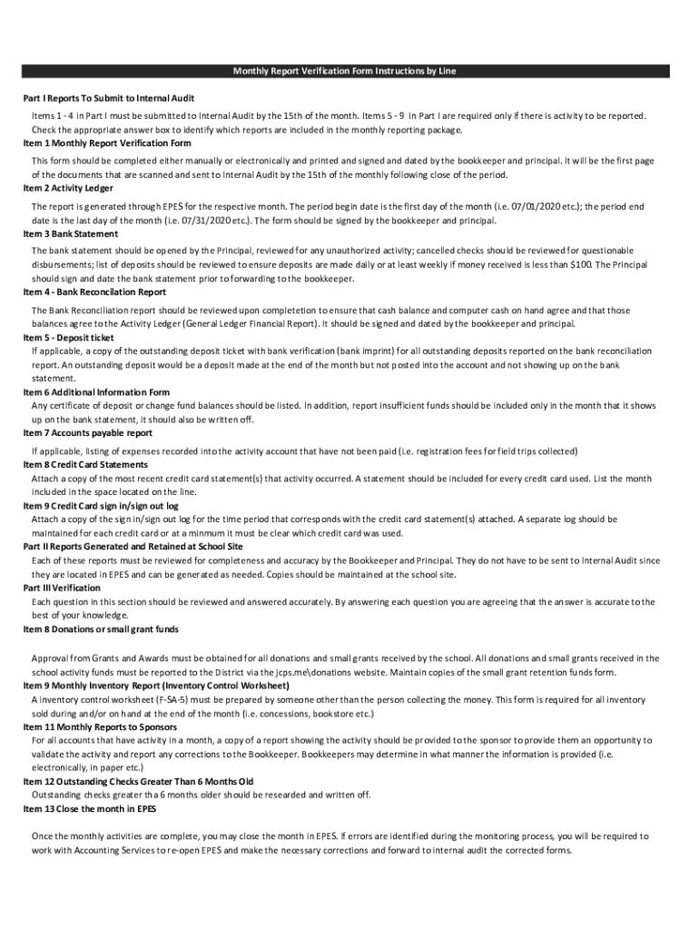 Fillable Online Monthly Report Verification Form - Revised 7-2020 ...